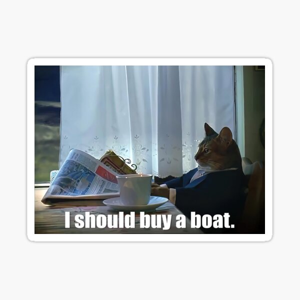 "HQ I Should Buy A Boat Cat Reading Newspaper Meme" Sticker for Sale by ...