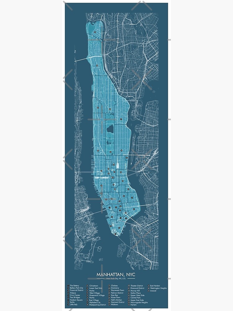 Manhattan Neighborhoods Map Premium Matte Vertical Poster