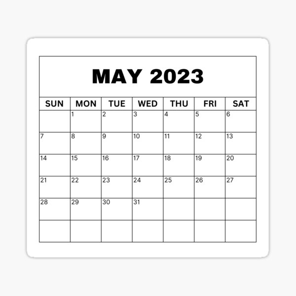 "May Calendar 2023" Sticker for Sale by Binsagar | Redbubble