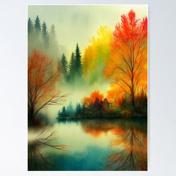 " Colorful Autumn Landscape Watercolor 10" Poster for Sale by ...