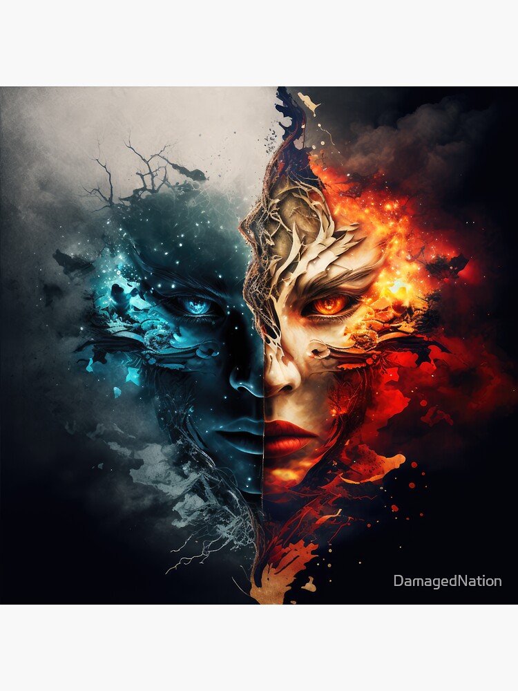 "Good vs Evil abstract face" Sticker for Sale by DamagedNation | Redbubble