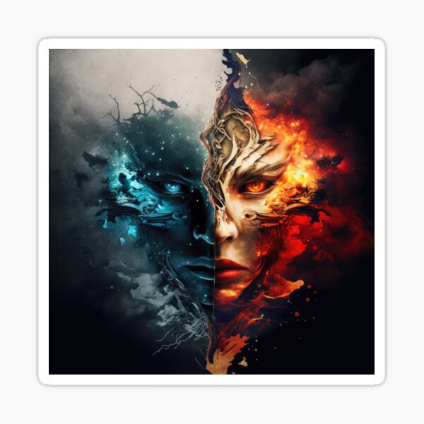 "Good vs Evil abstract face" Sticker for Sale by DamagedNation | Redbubble