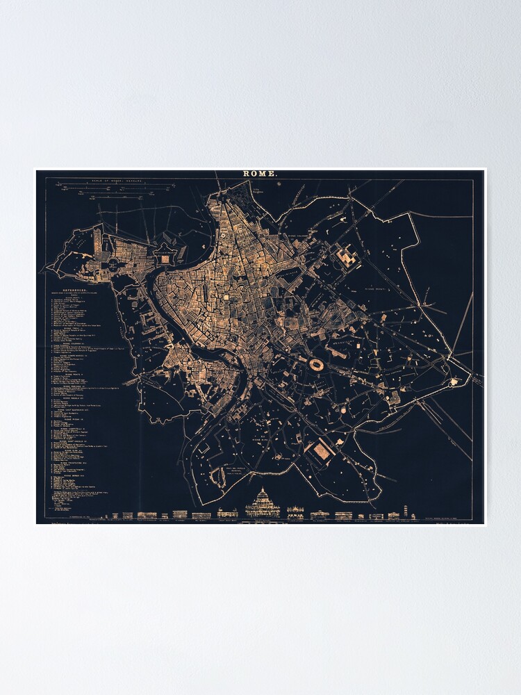 "Vintage old map of Rome, Italy. Ancient glowing map of Rome" Poster ...