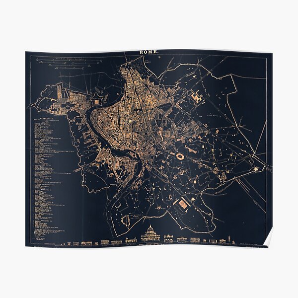 "Vintage old map of Rome, Italy. Ancient glowing map of Rome" Poster ...