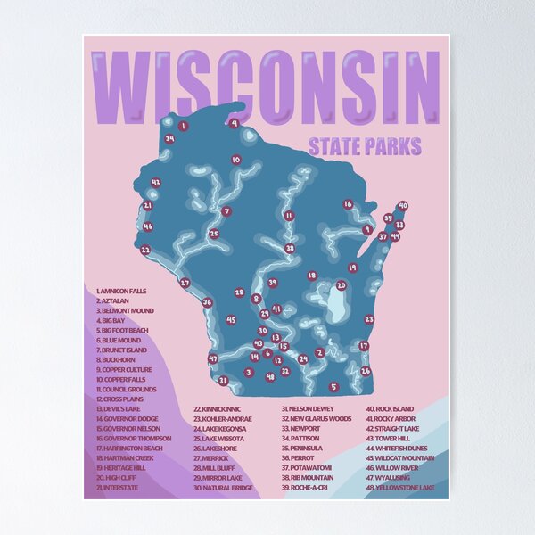 "Wisconsin State Parks Map" Poster for Sale by nicmarbuc | Redbubble