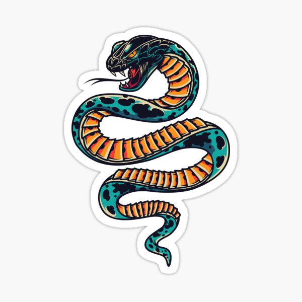"Poisonous snake colorful tattoo" Sticker for Sale by FROMZERO1 | Redbubble