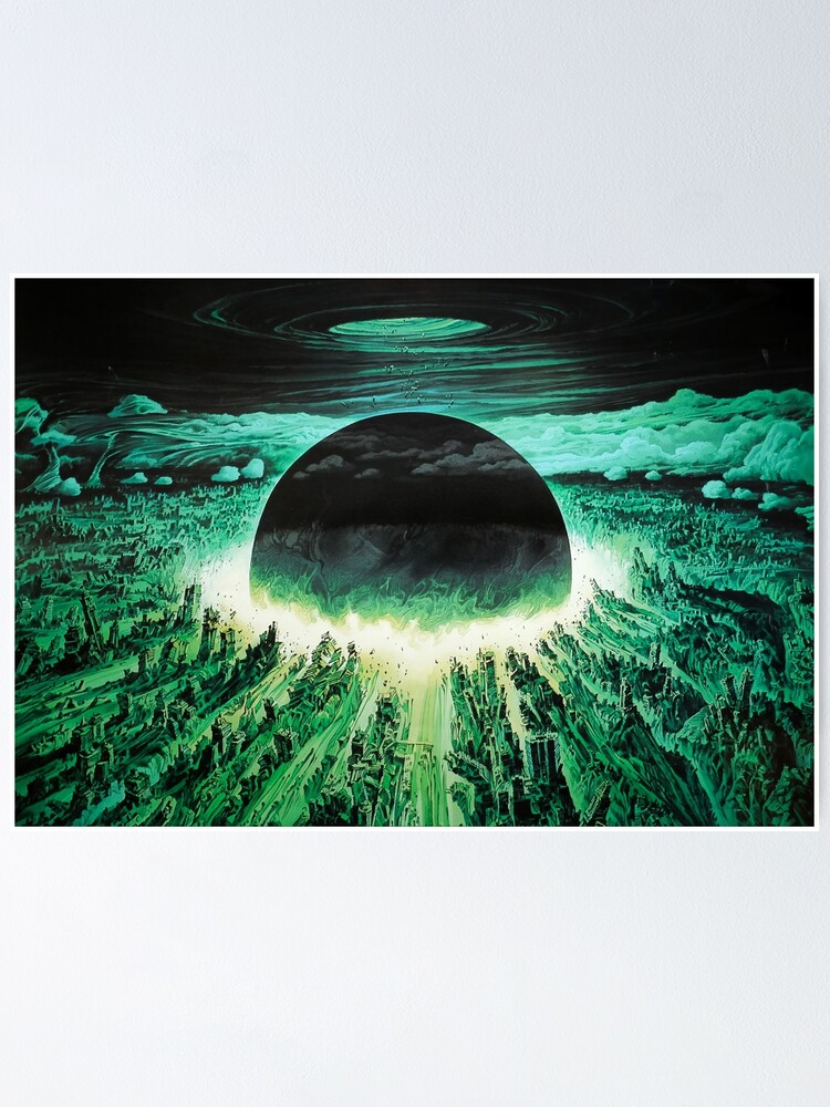 "Akira cyberpunk city explosion poster b1 green" Poster for Sale by ...