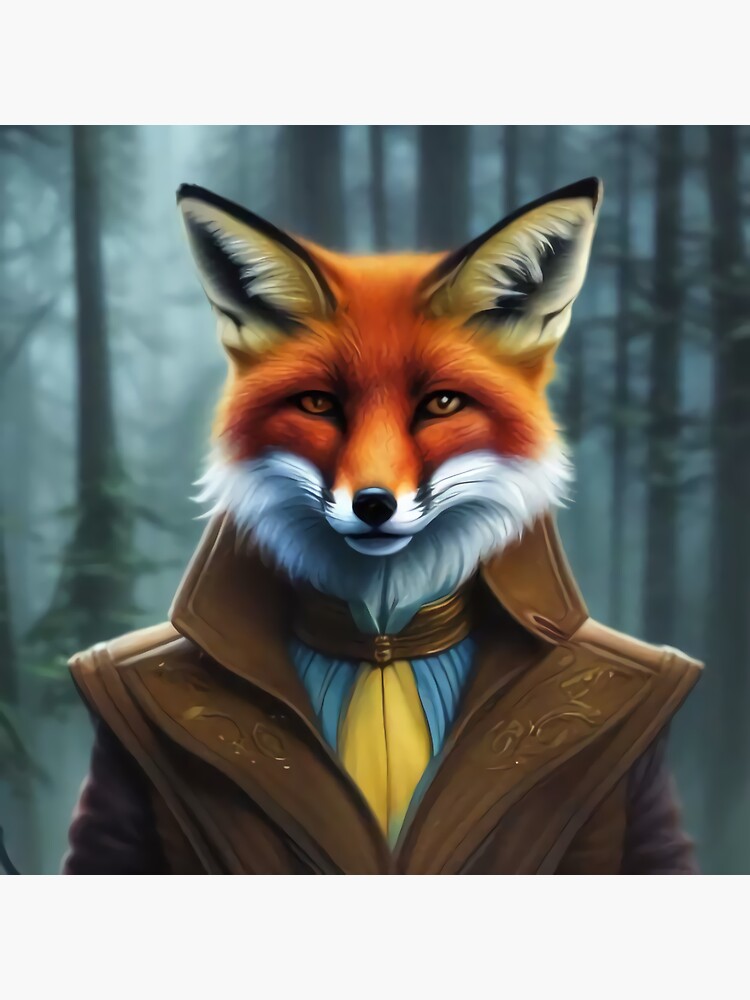 "Artistic Detailed Portrait of Fox Magician, Digital art" Sticker for ...
