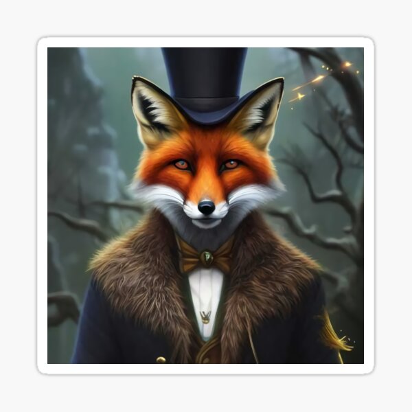 "Artistic Detailed Portrait of Fox Magician, Digital art" Sticker for ...