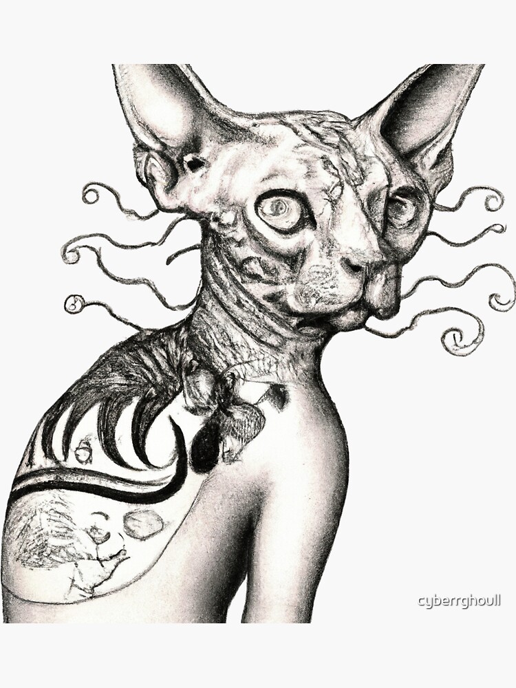 "sphynx alien cat" Sticker for Sale by cyberrghoull | Redbubble