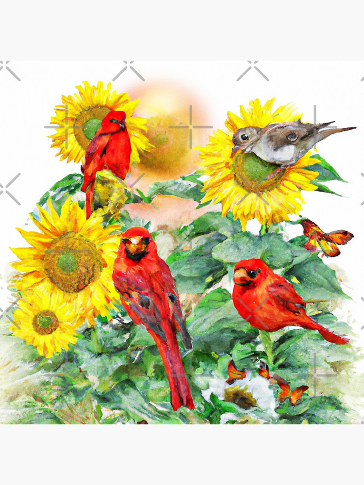 "Sunflowers Cardinal Birds Watercolor Painting | A beautiful Watercolor ...