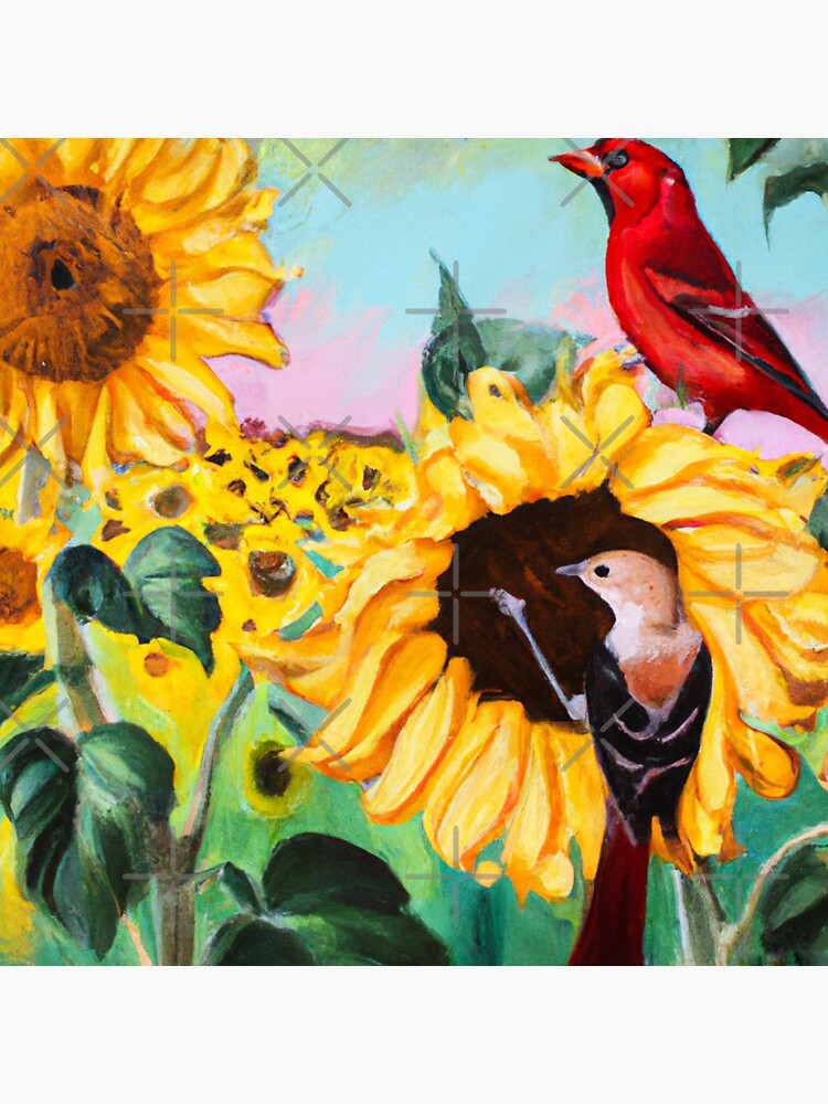 "Sunflowers Cardinal Birds Watercolor Painting | A beautiful Oil ...