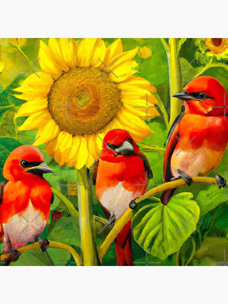 "Sunflowers Cardinal Birds Watercolor Painting | A beautiful Oil ...