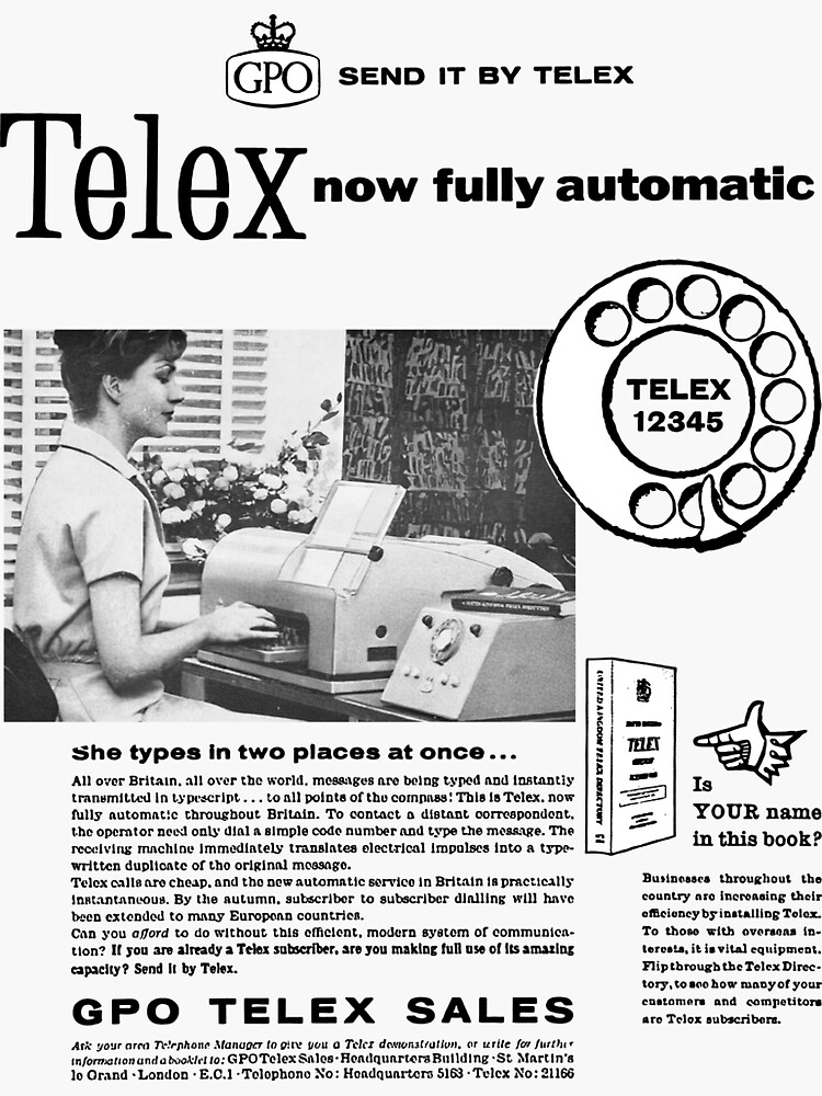 "TELEX - NOW FULLY AUTOMATIC! - ADVERT" Sticker for Sale by ...