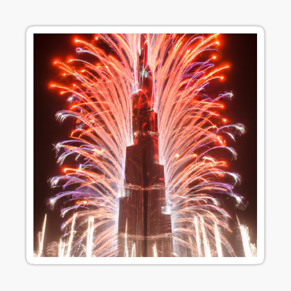 ""Burj Khalifa Fireworks: A Spectacular Night View"" Sticker for Sale ...