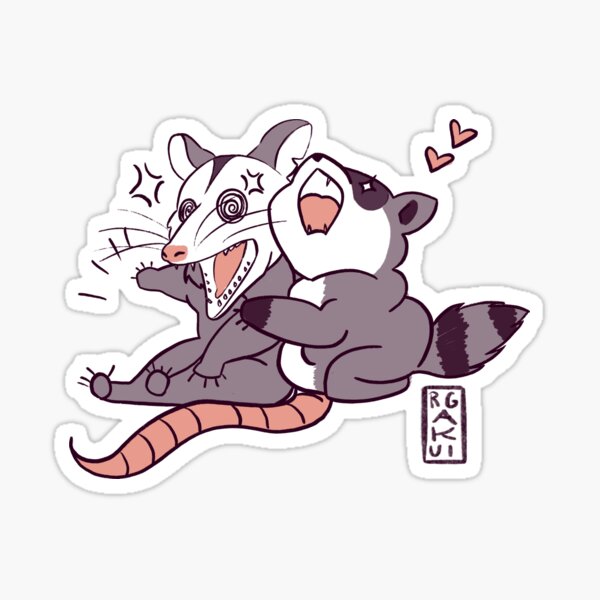 "RACCOON KISS POSSUM " Sticker by rakugakidraw | Redbubble