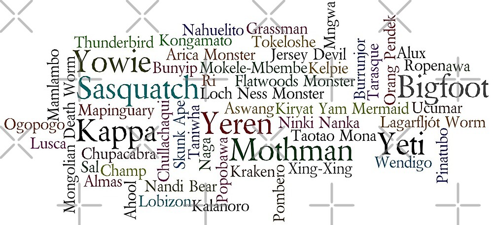 "Cryptid Word Collage" by Tiffany Bailey | Redbubble