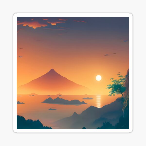 "Minimalist Asian Landscape" Sticker for Sale by WorldOfFairies | Redbubble