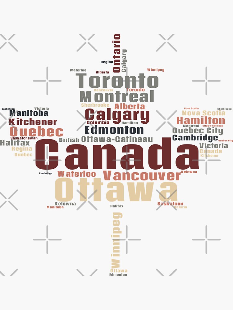 "Canada - Text Art I Maple Leaf Shape Word Cloud I Trendy Boho Color ...