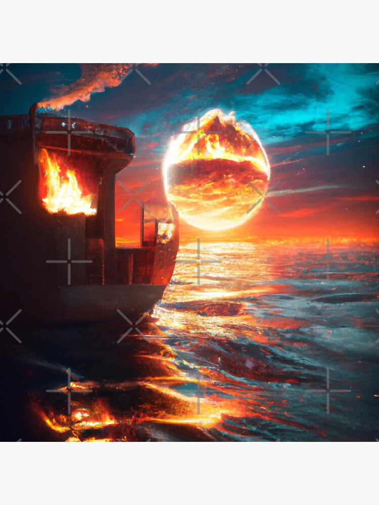 Boat in a Sea of Fire and Stars - Ocean Voyage Through the Burning ...