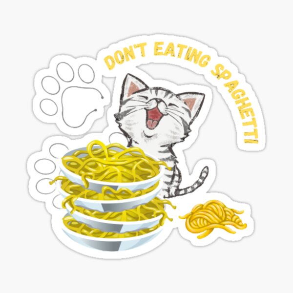 "CAT EATING SPAGHETTI" Sticker for Sale by paoilastor | Redbubble