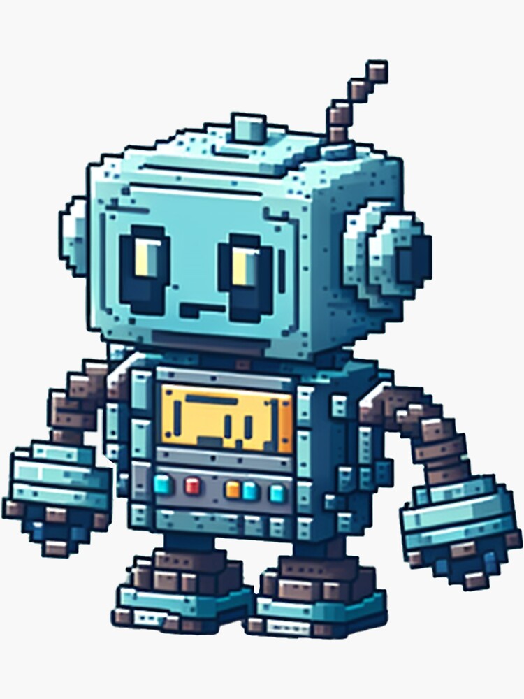 "Pixel Art Blue Robot" Sticker for Sale by 8Bit-Pixel | Redbubble