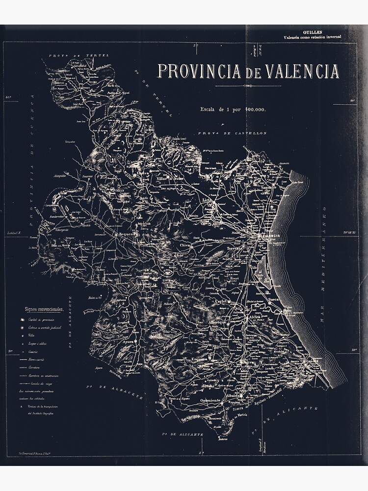 "Vintage old map of Valencia, Spain. Ancient glowing blue map of ...