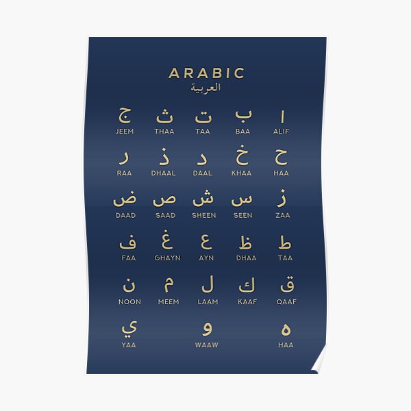 "Arabic Alphabet Chart, Language Chart, Navy and Gold" Poster for Sale ...
