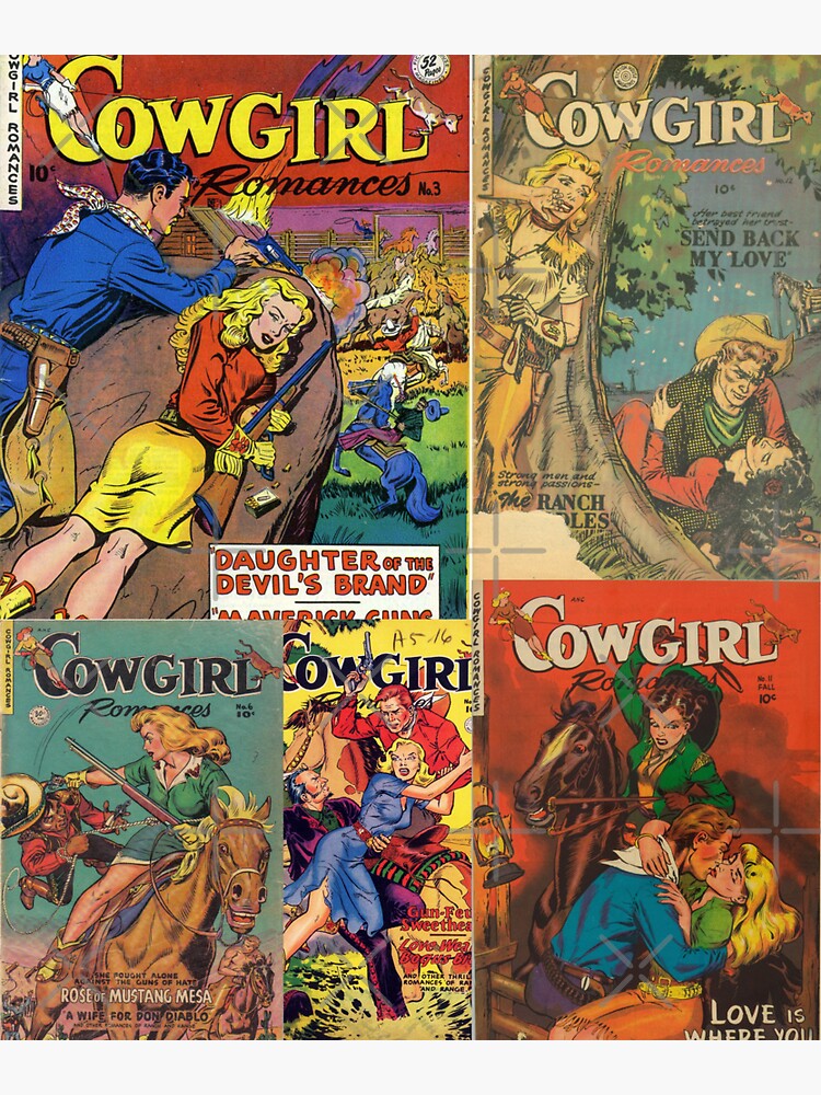 "Romance Comic Magazines (CowGirl Mashup book covers) #1" Sticker for ...