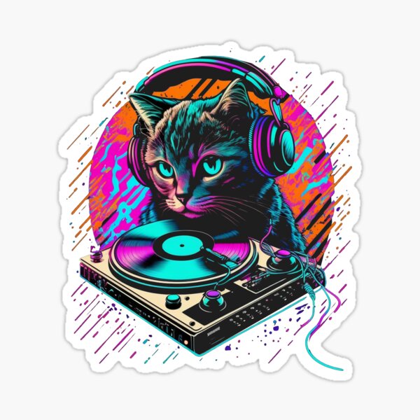 "cat scratching DJ" Sticker for Sale by EdgarStudio | Redbubble