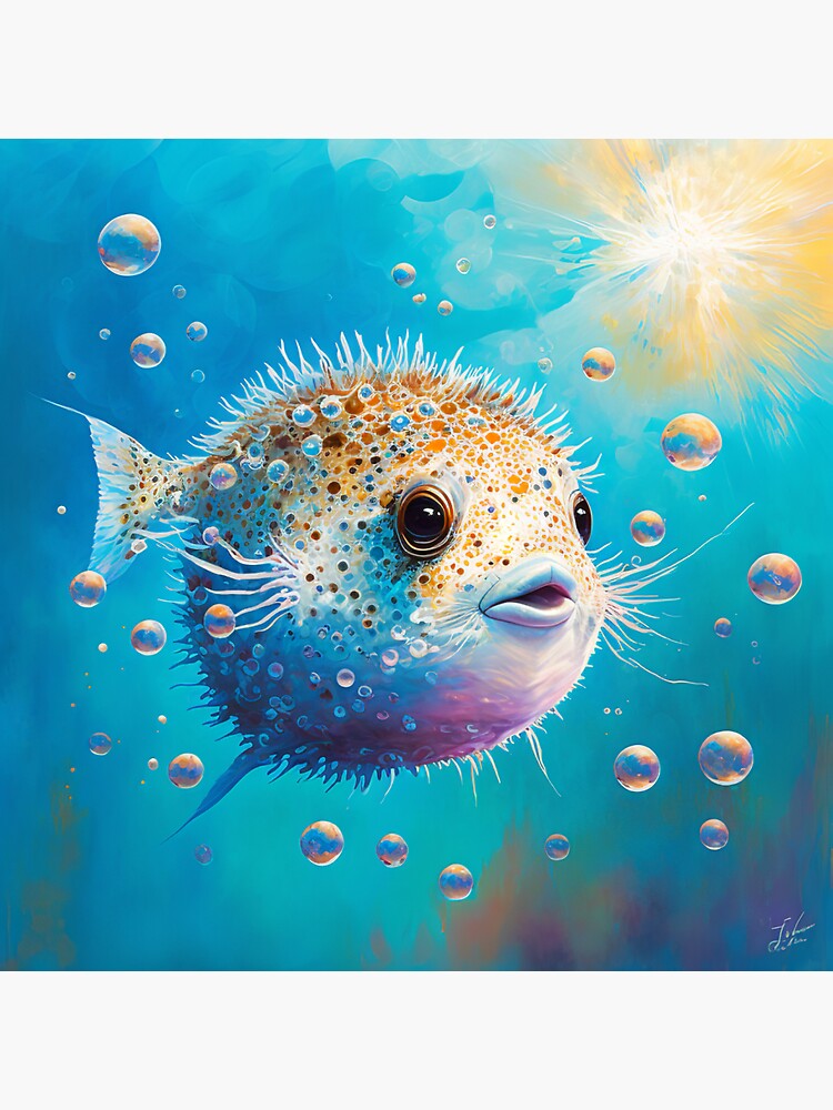 "Colorful puffer fish designed in comic style" Sticker for Sale by ...
