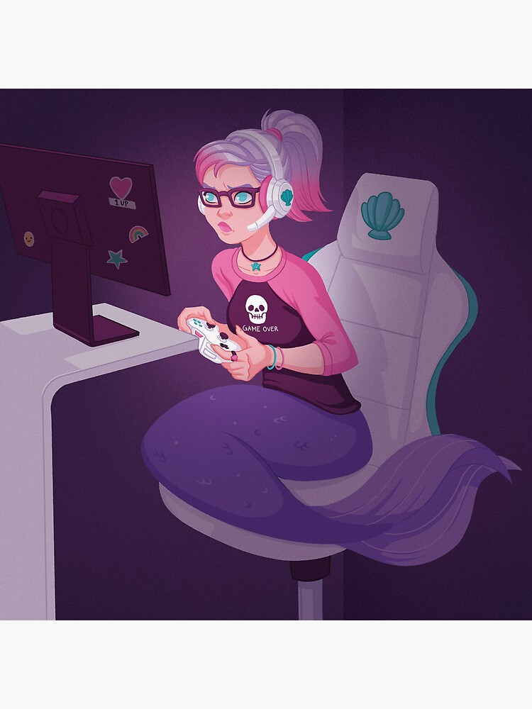 "Gamer Mermaid - Contemporary Mythical Illustration" Art Print for Sale ...