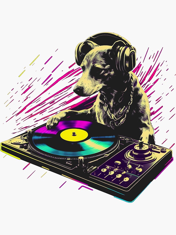 "dog scratching DJ" Sticker for Sale by EdgarStudio | Redbubble