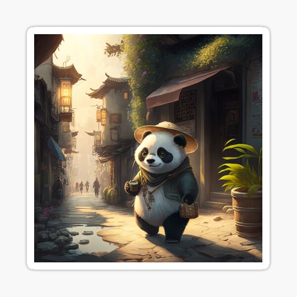 "Little panda walking in the old part of Shanghai" Sticker for Sale by ...