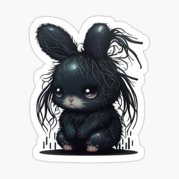 "Adorable Goth Grunge Hairy Bunny - Black" Sticker for Sale by Nymmzi ...