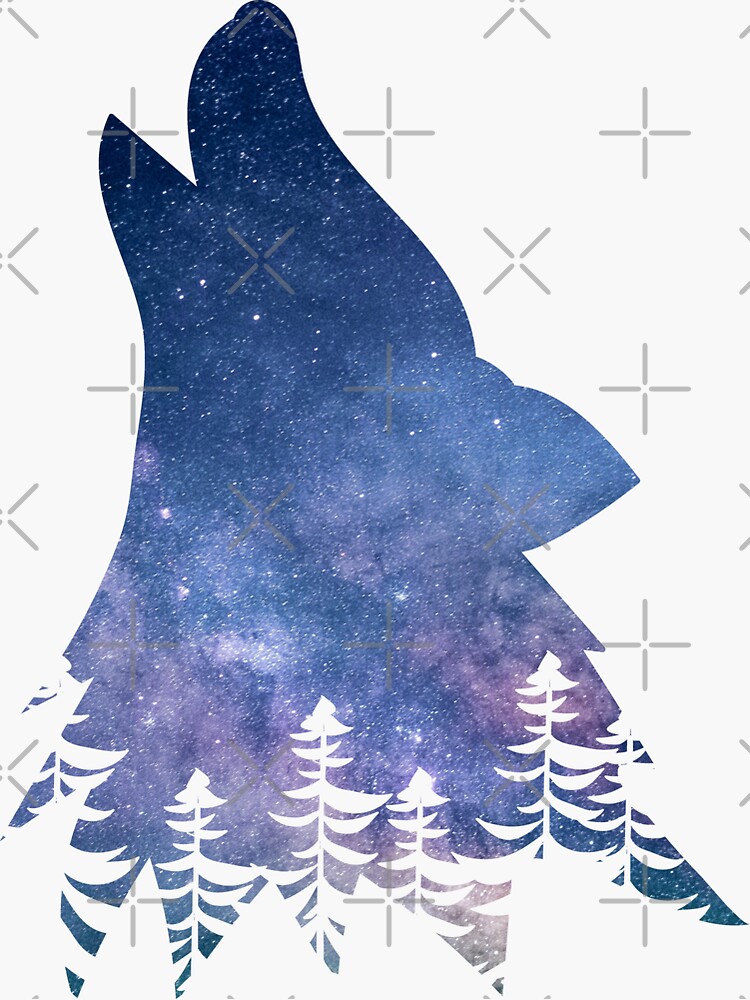 "Howling Wolf Galaxy Forest Silhouette" Sticker for Sale by ...