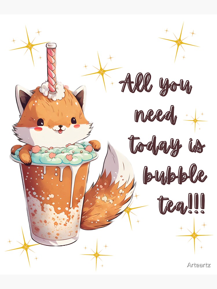 "Fox with BOBA bubble Tea - it's magic and bubbles " Sticker for Sale ...