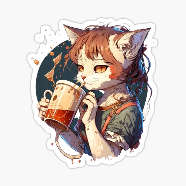 "Anime girl drinking coffee" Sticker for Sale by American--store ...