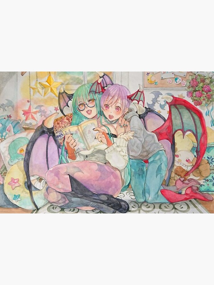 Morrigan Aensland Lilith And Morigan Reading Together Art Print