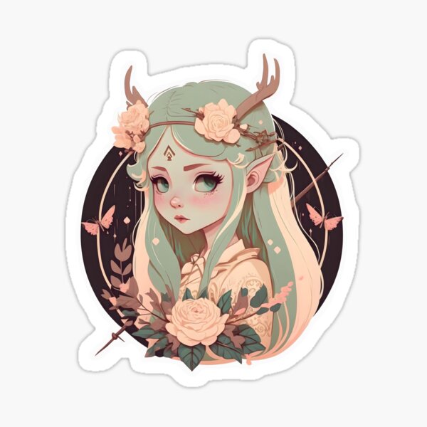 "Cute Wood Elf Girl with Antler Crown- Nature Aesthetics" Sticker for ...