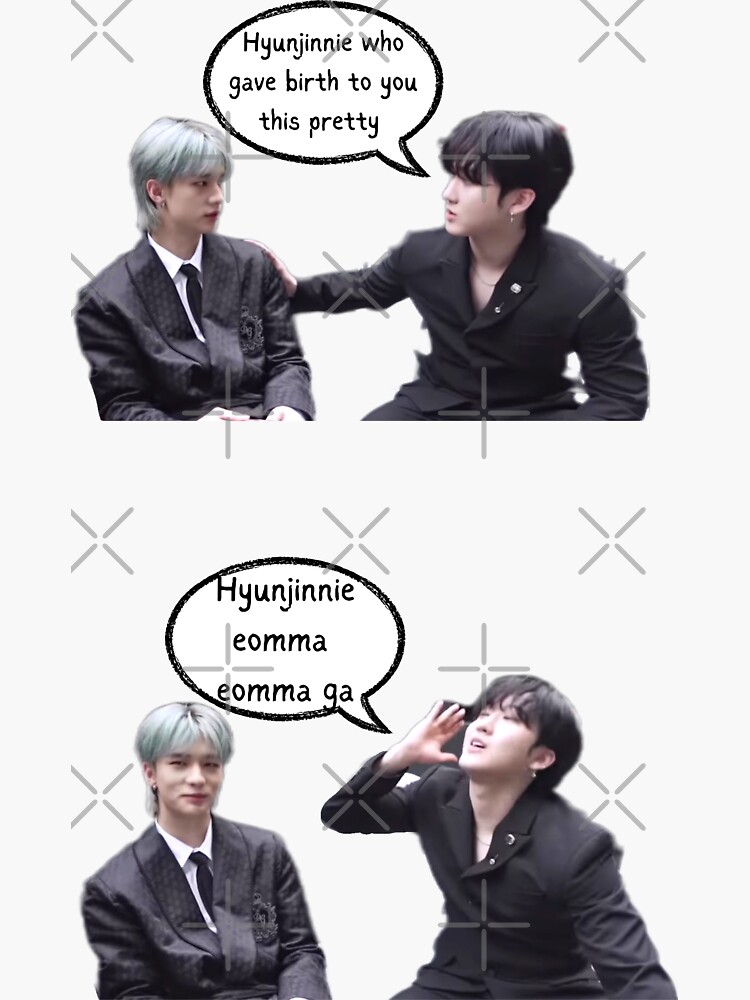 "Changbin and Hyunjin omma omg - funny meme - skz" Sticker for Sale by ...
