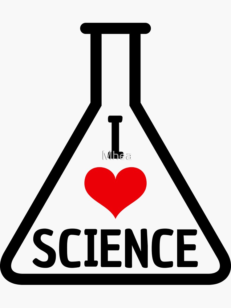 "I love science stickers with red heart on Erlenmeyer flask" Sticker ...