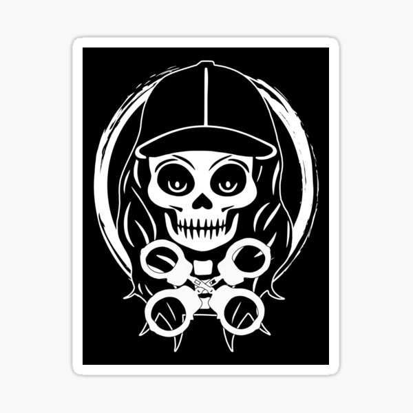 "Security Female Skull and Crossed Handcuffs White Logo" Sticker for ...