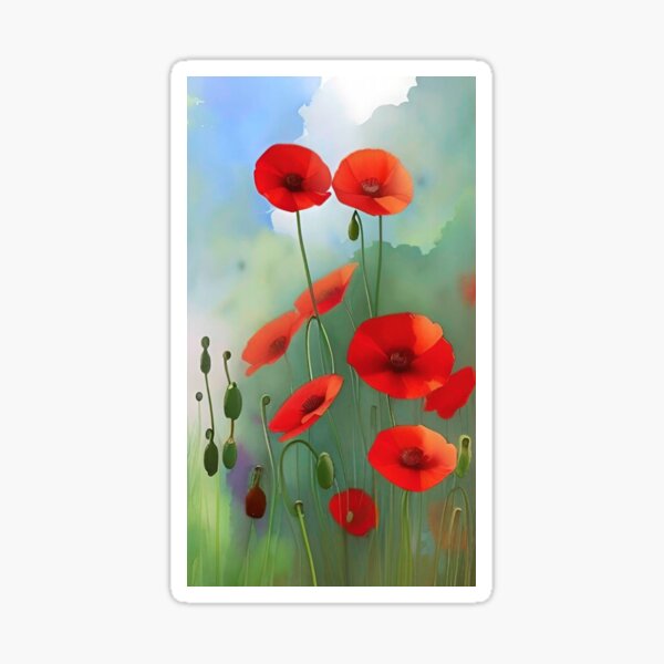 "Pretty Flower Cool Nature Art Red Watercolor Poppies" Sticker for Sale ...