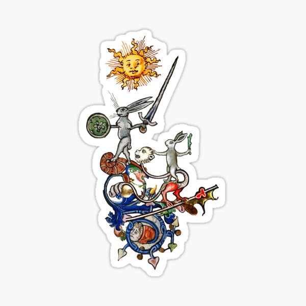 "WEIRD MEDIEVAL BESTIARY Killer Rabbits Riding Monster With Sword and ...