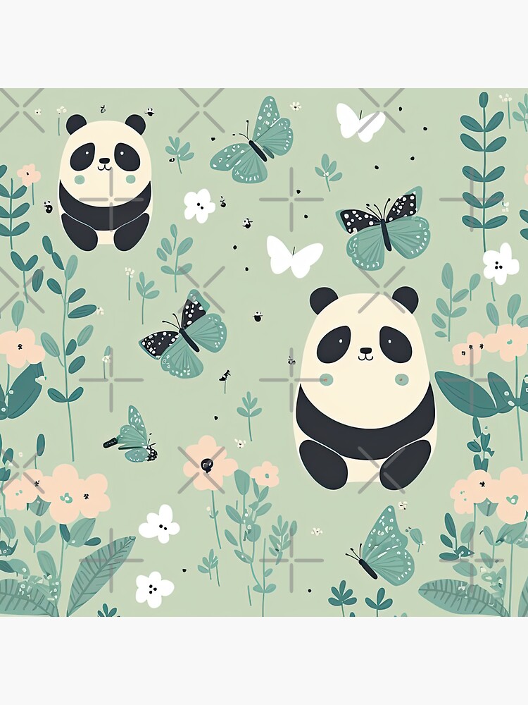 " spring pattern two cute happy pandas and butterflies" Sticker for ...
