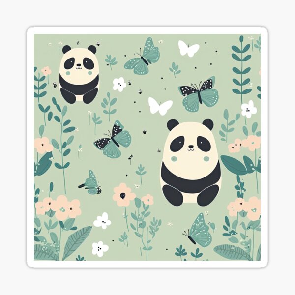 " spring pattern two cute happy pandas and butterflies" Sticker for ...