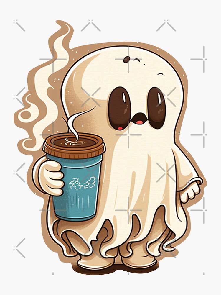 "Cute Ghost Drinking a Cup of Coffee" Sticker for Sale by motionbymarco ...