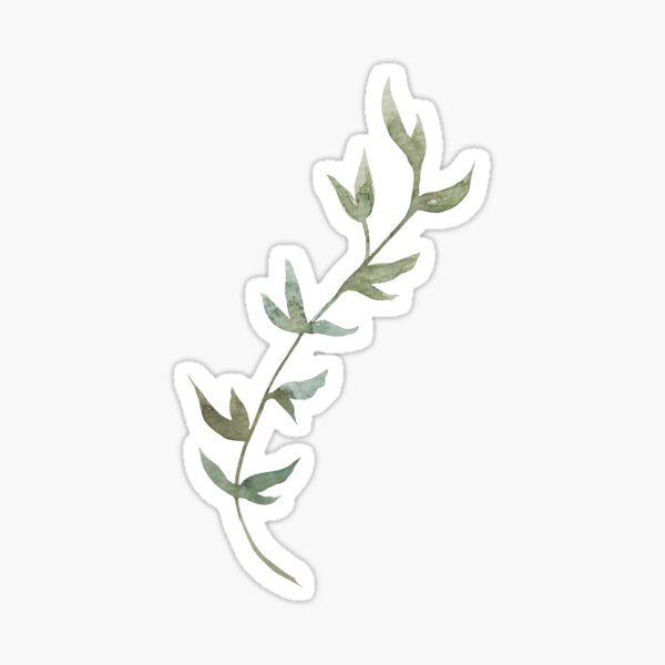 "Print of green tiny twigs branch watercolor green leaves" Sticker for ...