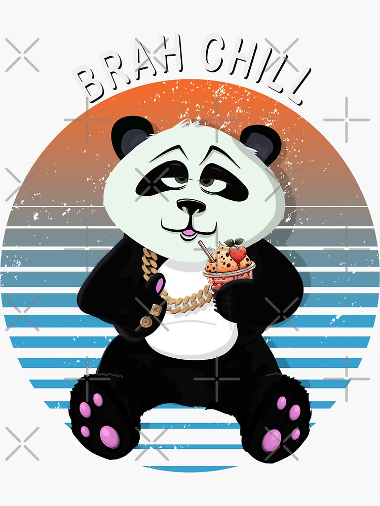 "Retro Brah chill panda with gold and smoothie " Sticker for Sale by ...